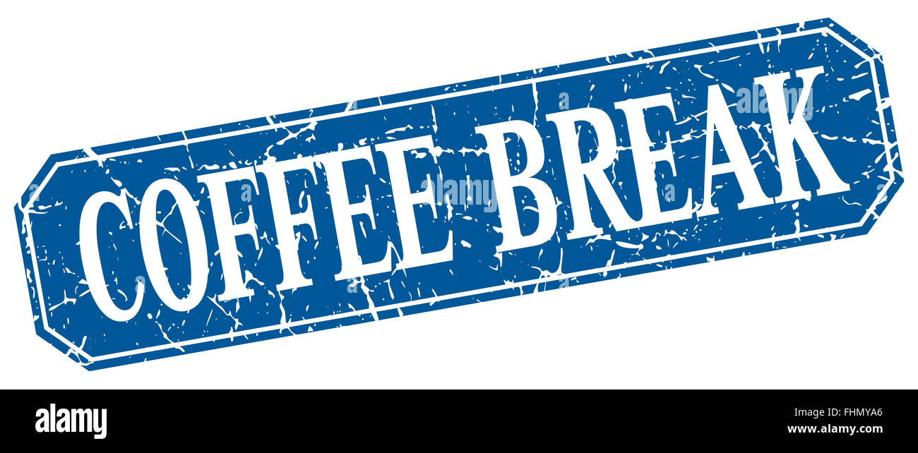 coffee break blue square vintage grunge isolated sign Stock Photo - Alamy