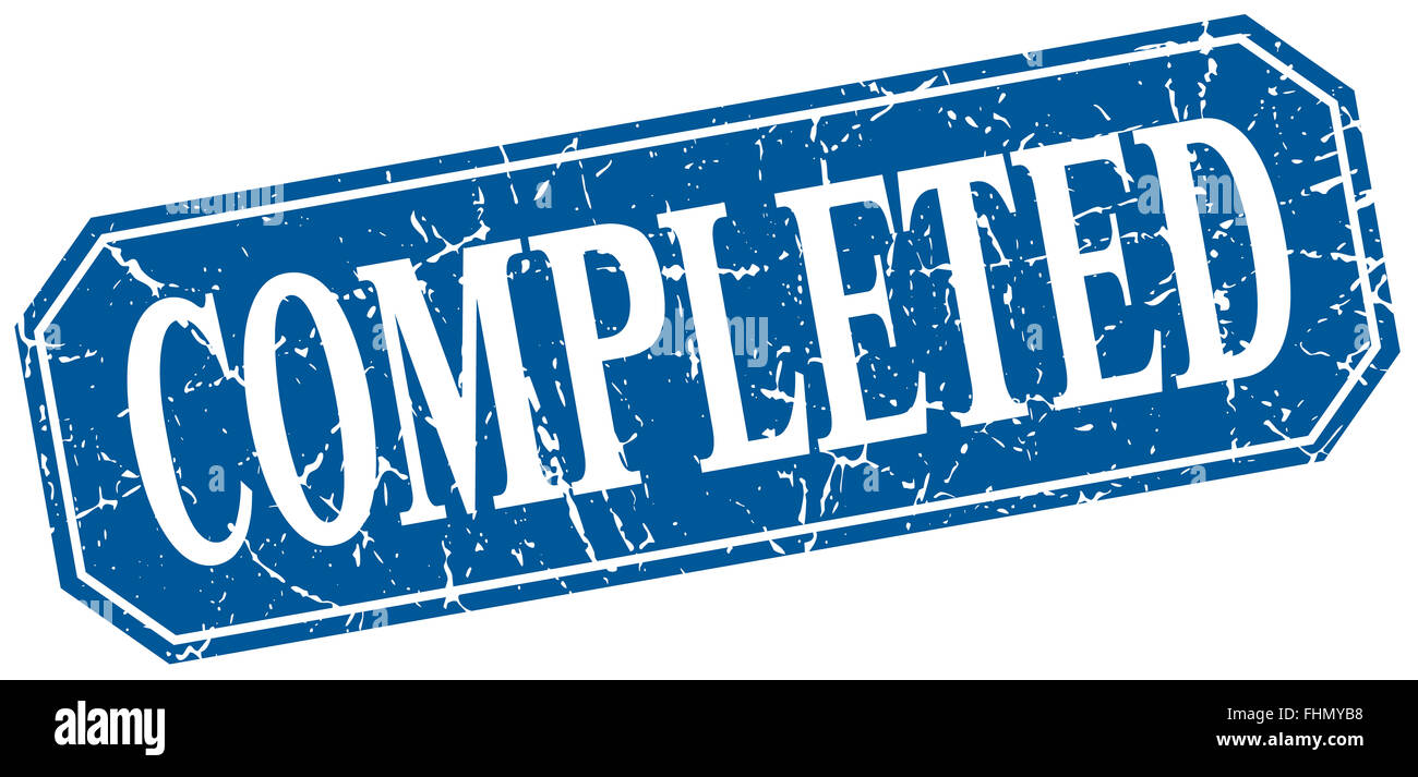 completed blue square vintage grunge isolated sign Stock Photo - Alamy