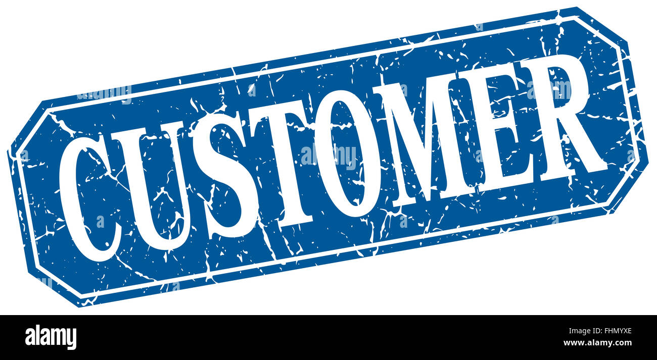 customer blue square vintage grunge isolated sign Stock Photo - Alamy