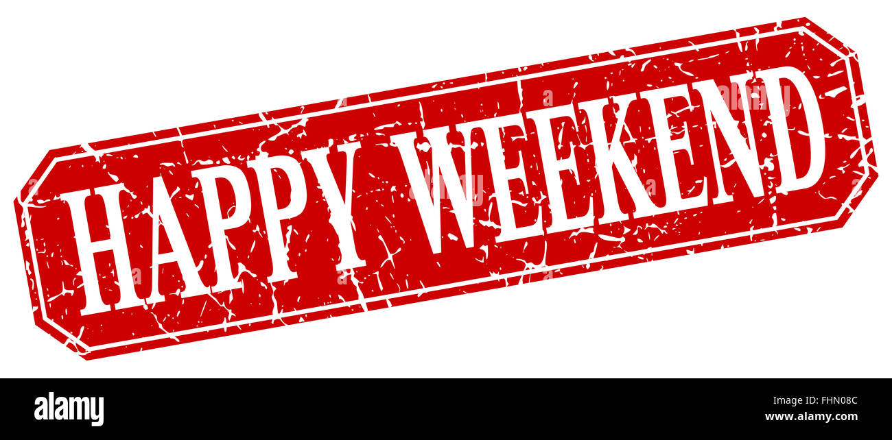 happy weekend red square vintage grunge isolated sign Stock Photo - Alamy