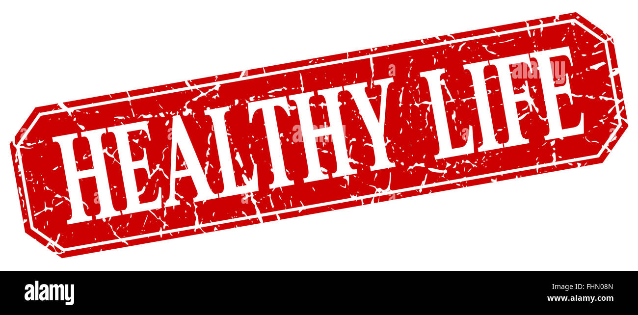 healthy life red square vintage grunge isolated sign Stock Photo - Alamy