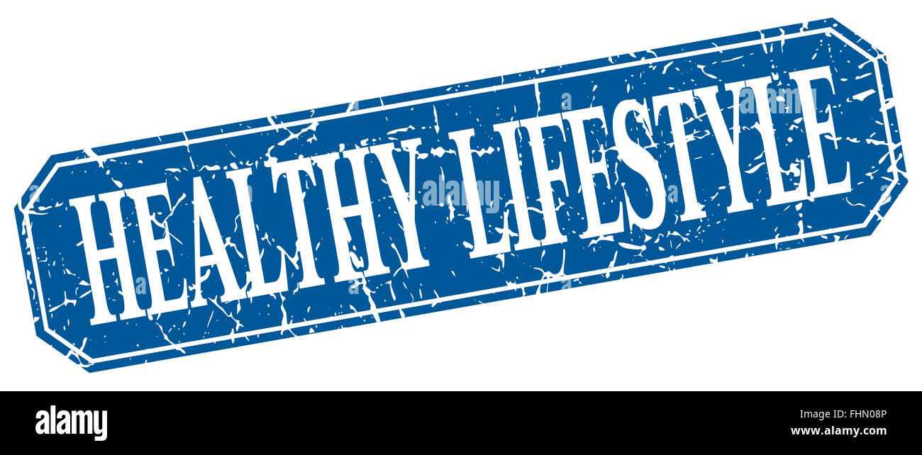 healthy lifestyle blue square vintage grunge isolated sign Stock Photo ...