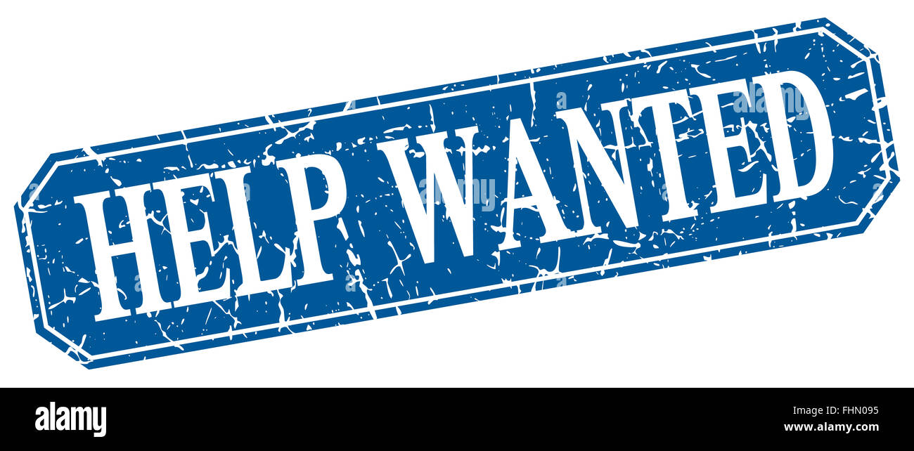help wanted blue square vintage grunge isolated sign Stock Photo - Alamy