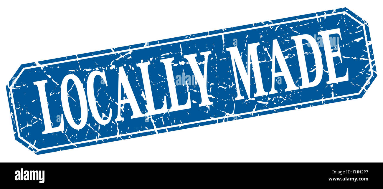 locally made blue square vintage grunge isolated sign Stock Photo - Alamy