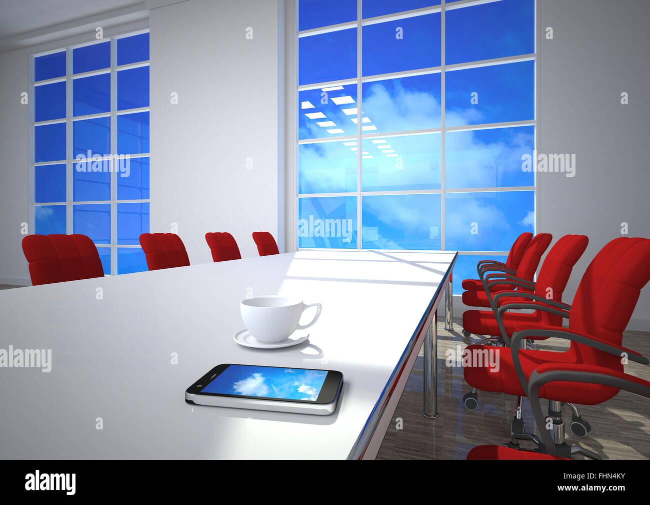 3D Illustration, cloud computing, smartphone on conference table Stock ...