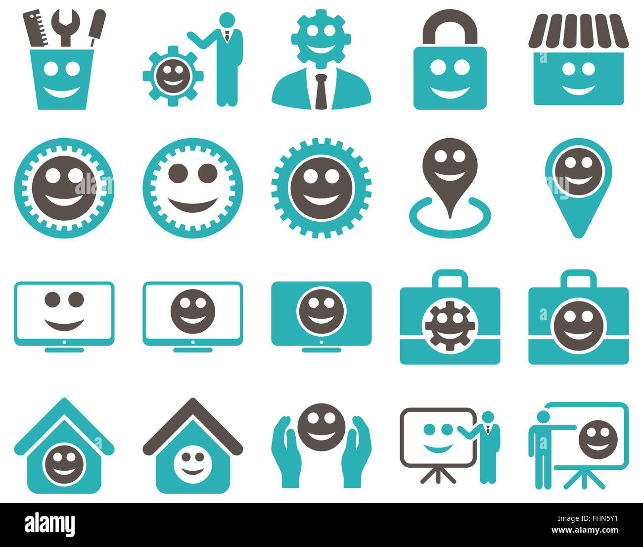 Tools, gears, smiles, management icons Stock Photo - Alamy