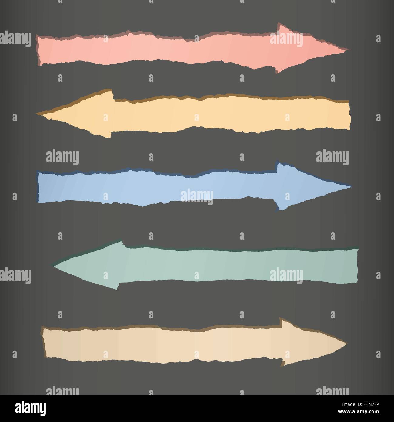 Pieces of torn colorful sticky blank paper, arrow symbol Stock Vector ...