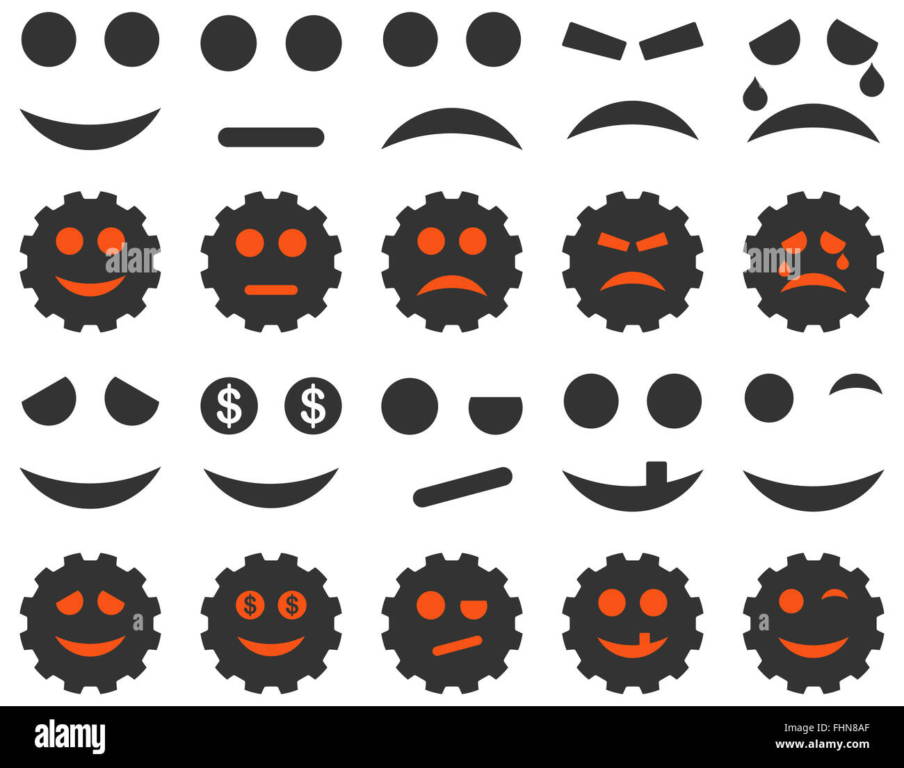 Tools, gears, smiles, emoticons icons Stock Photo - Alamy