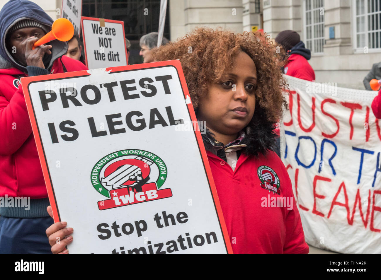 London, UK. 25th February, 2016. IWGB union rep Hanna Abebe at protest ...