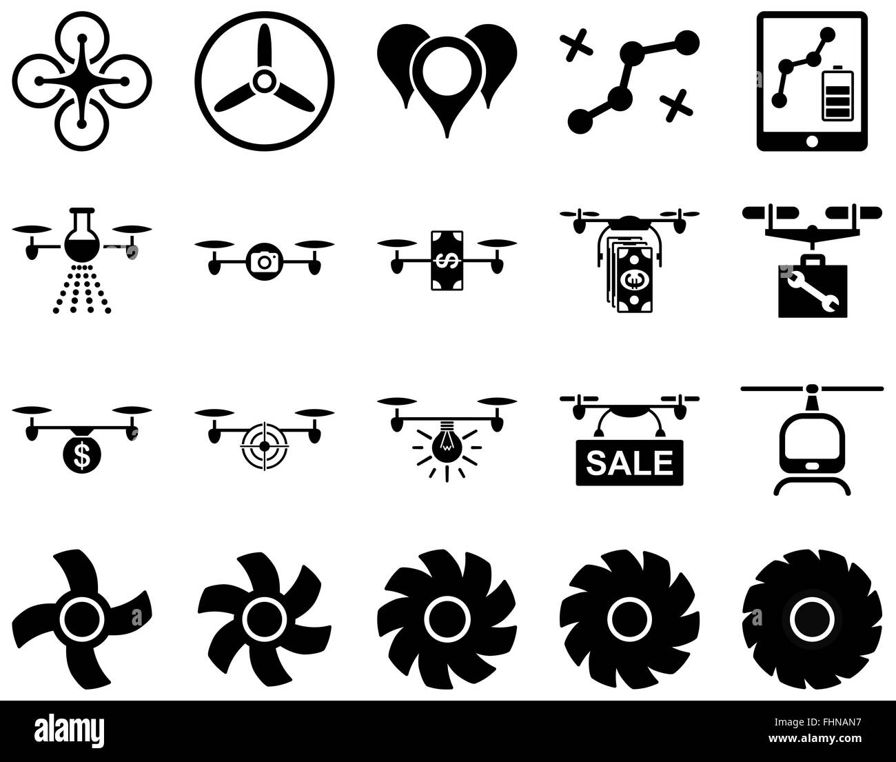 Air drone and quadcopter tool icons Stock Photo - Alamy