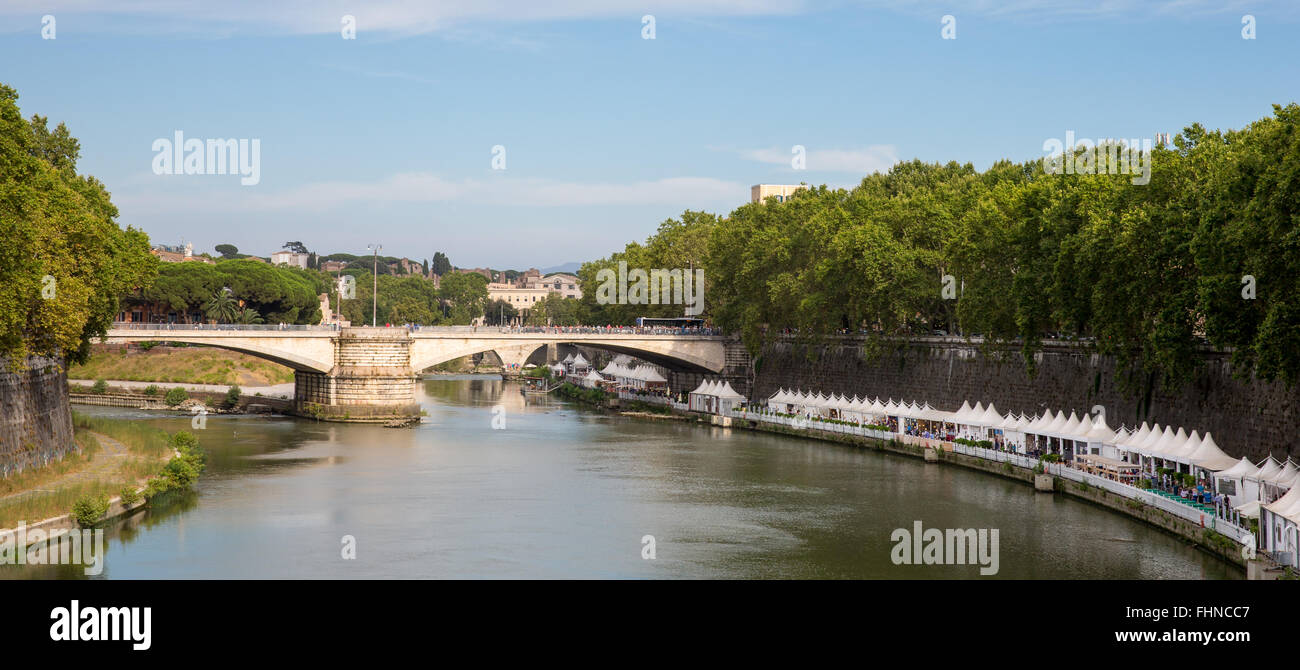 Panoramic view of the Tiber River (Fiume Tevere) in Rome. Looking south ...