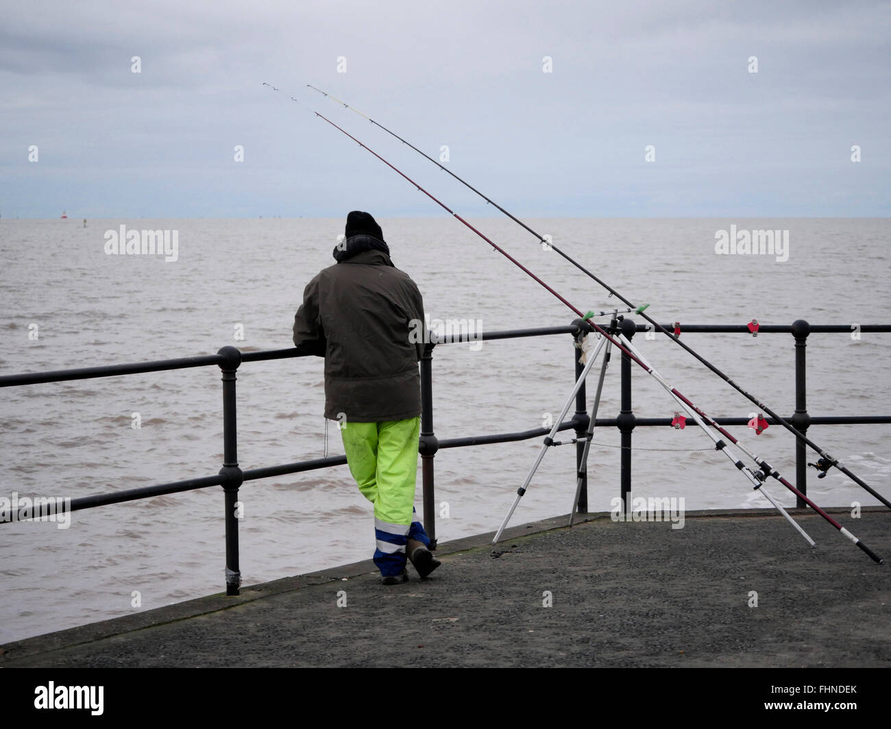 Sea Fishing at high tide at Crosby Merseyside uk Stock Photo - Alamy