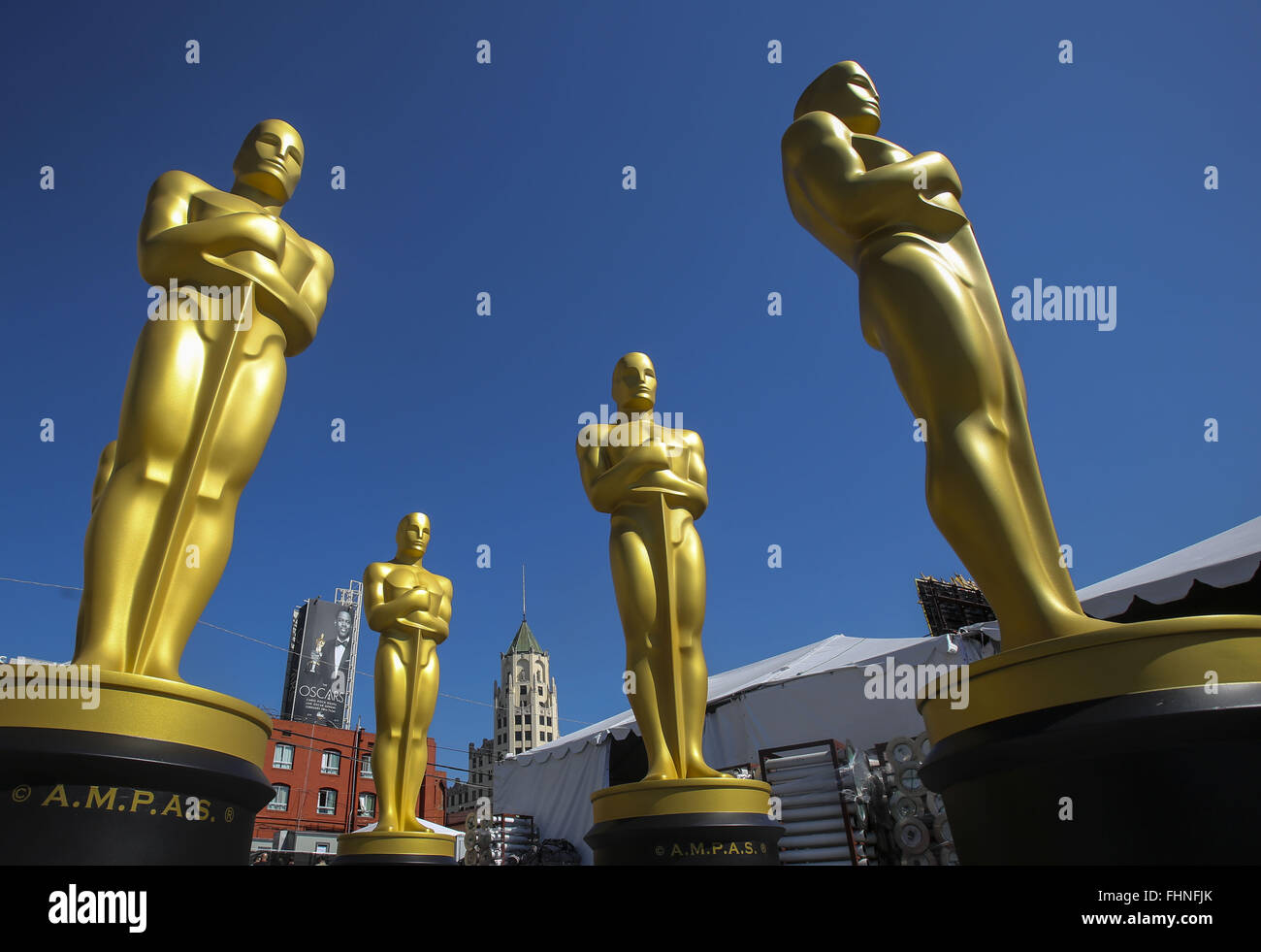 Los Angeles, California, USA. 25th Feb, 2016. Oscar statues are seen at ...