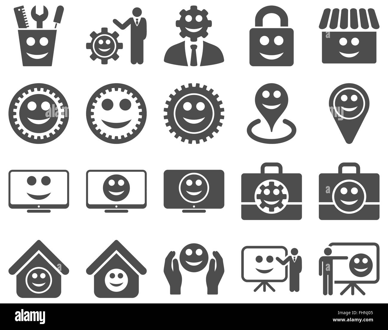 Tools, gears, smiles, management icons Stock Photo - Alamy