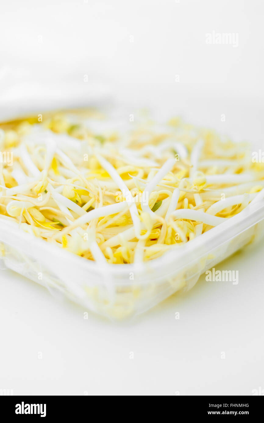 Bean sprouts in packaging on a white background Stock Photo - Alamy
