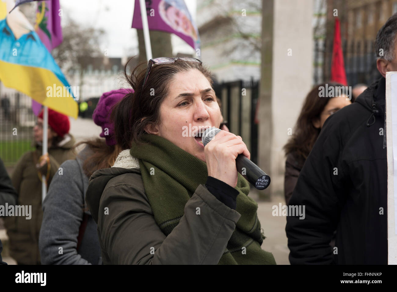 Woman microphone protest hi-res stock photography and images - Alamy