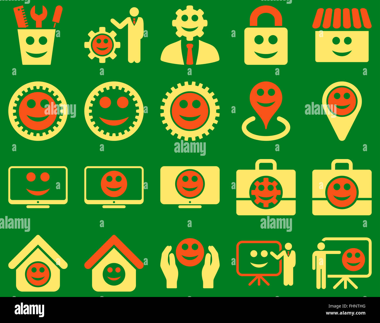 Tools, gears, smiles, management icons Stock Photo - Alamy