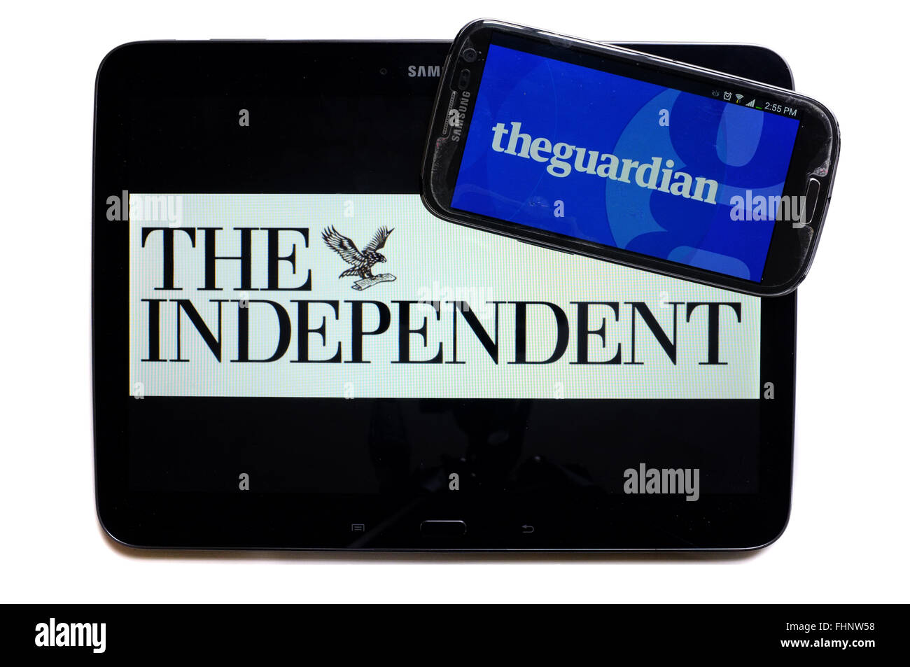 The logos of The Independent and The Guardian newspapers displayed on ...