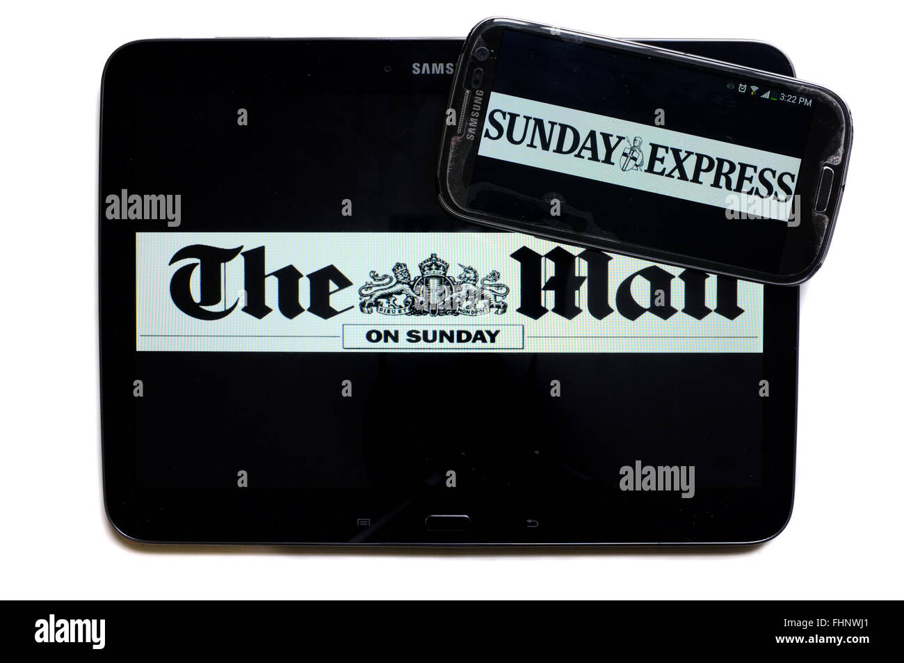 The logos of The Mail on Sunday and the Sunday Express newspapers ...