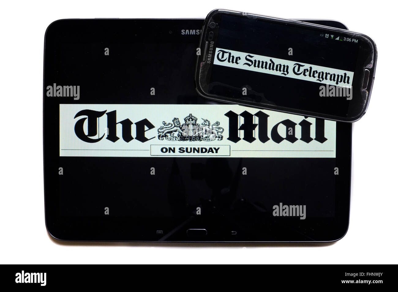 The logos of The Mail on Sunday and The Sunday Telegraph newspapers ...