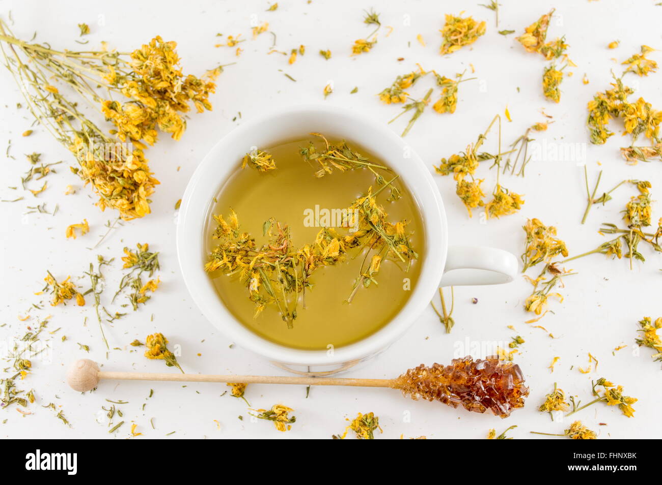 St Johns wort tea and surrounded by dried kantarion plants Stock Photo ...