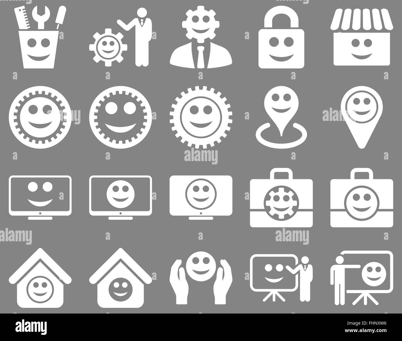 Tools, gears, smiles, management icons Stock Photo - Alamy