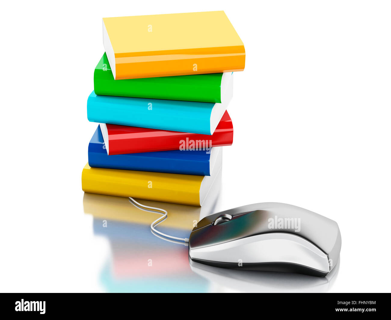 3d renderer illustration. Computer mouse and books. Online education ...