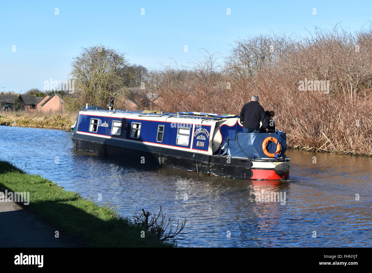 Blue narrowboat on the Chester Canal Stock Photo - Alamy