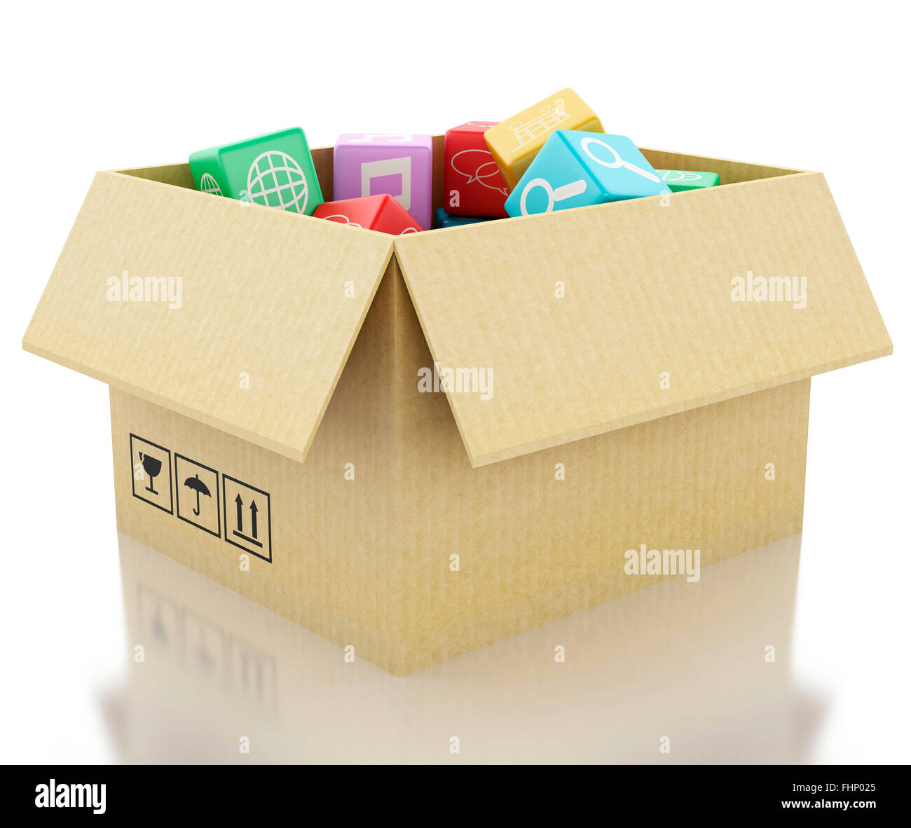 3d renderer image. Mobile applications software in cardboard box ...