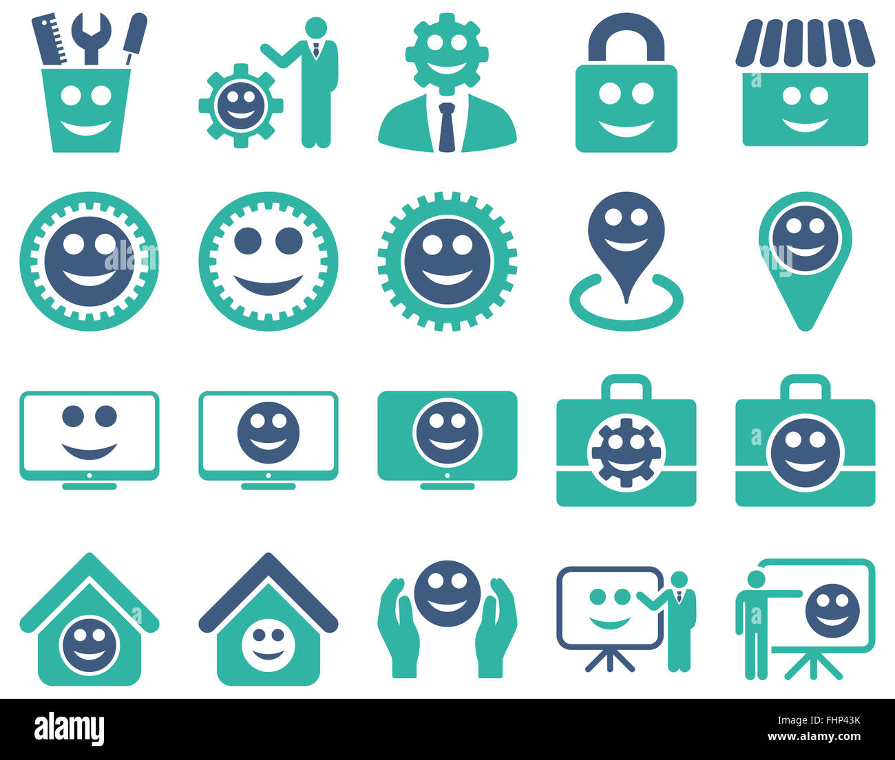 Tools, gears, smiles, management icons Stock Photo - Alamy