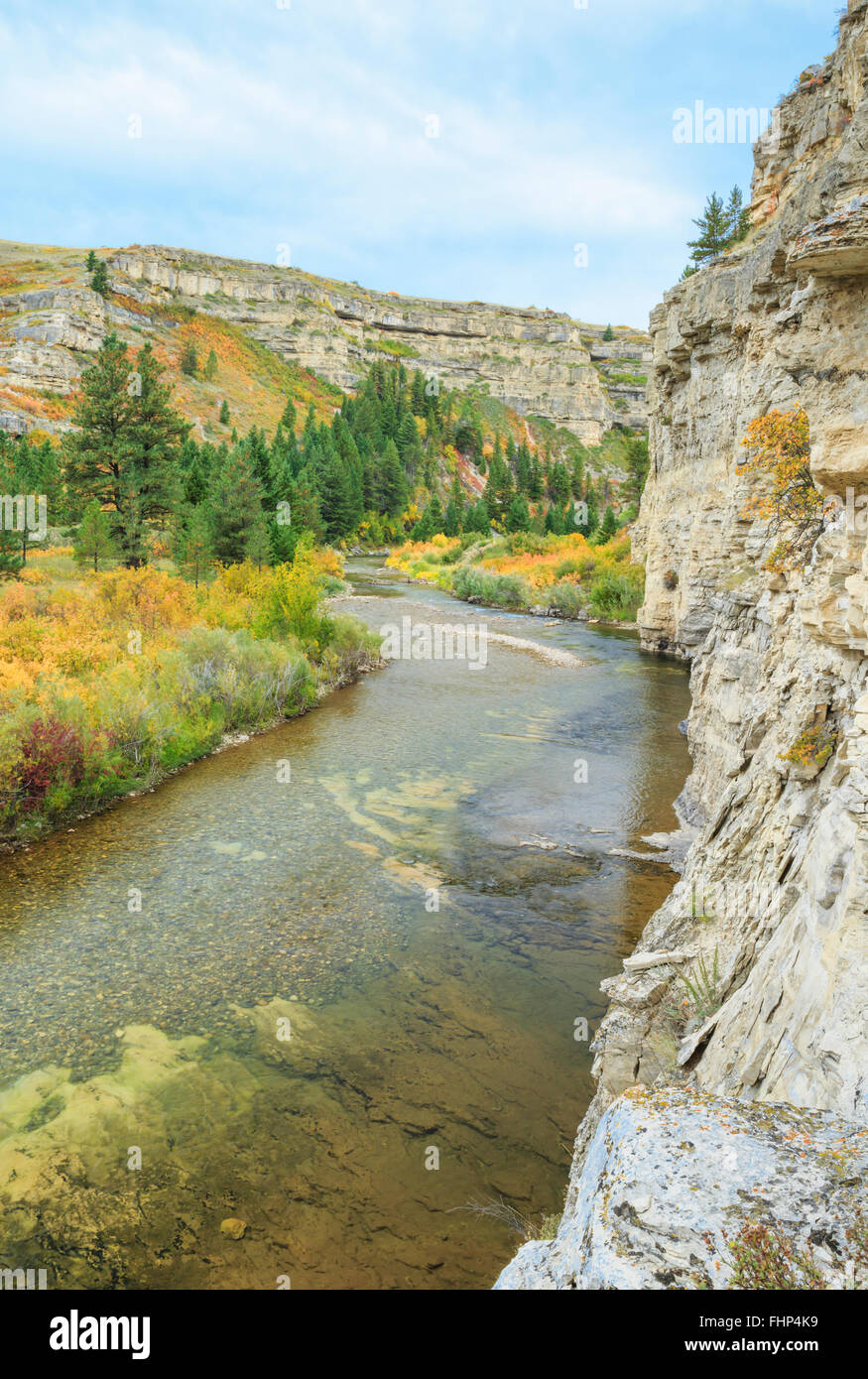 belt creek in sluice boxes state park in autumn near monarch, montana ...