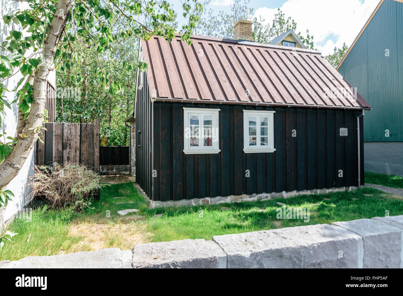 Little black house in Reykjavik Stock Photo - Alamy