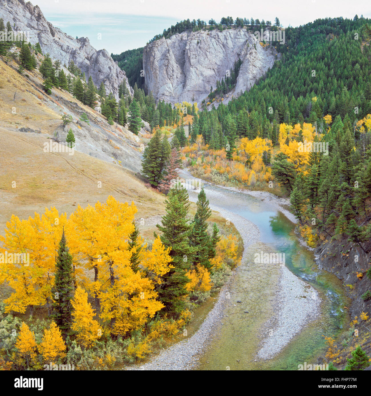cliffs and fall colors along the dearborn river valley below the rocky ...