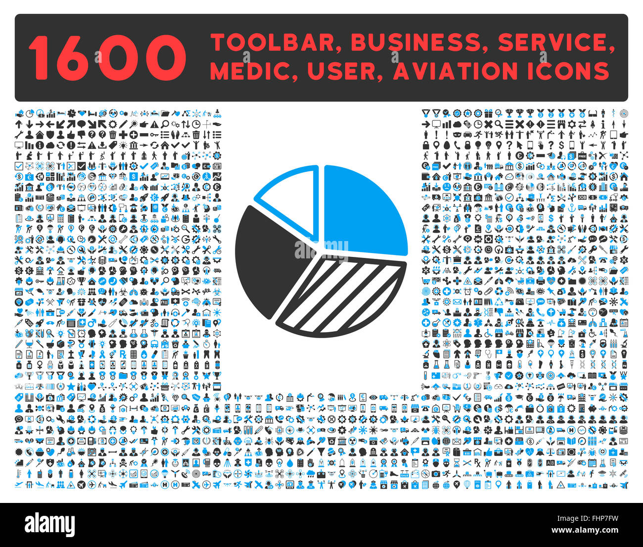 Pie Chart Icon with Large Pictogram Collection Stock Photo - Alamy