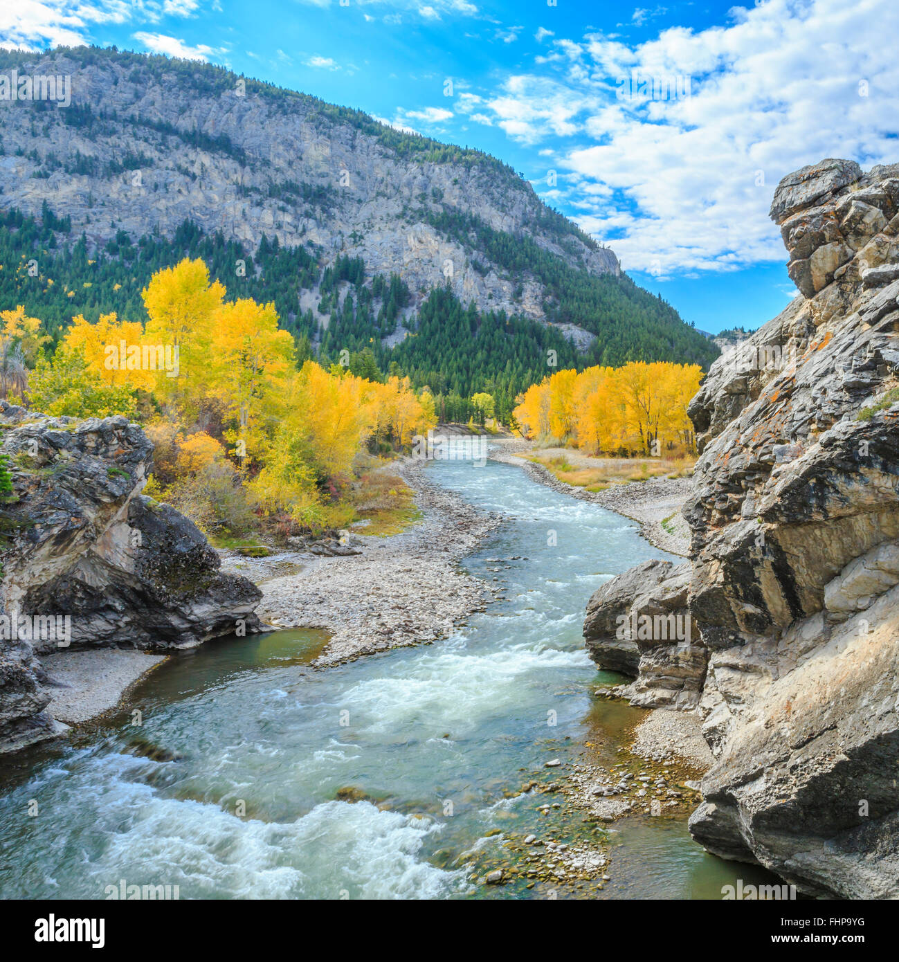 fall colors along the sun river in a canyon below gibson reservoir near ...