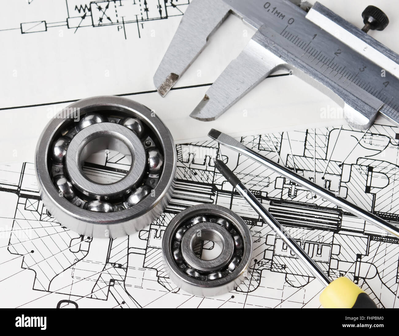 mechanical scheme and calipers Stock Photo - Alamy