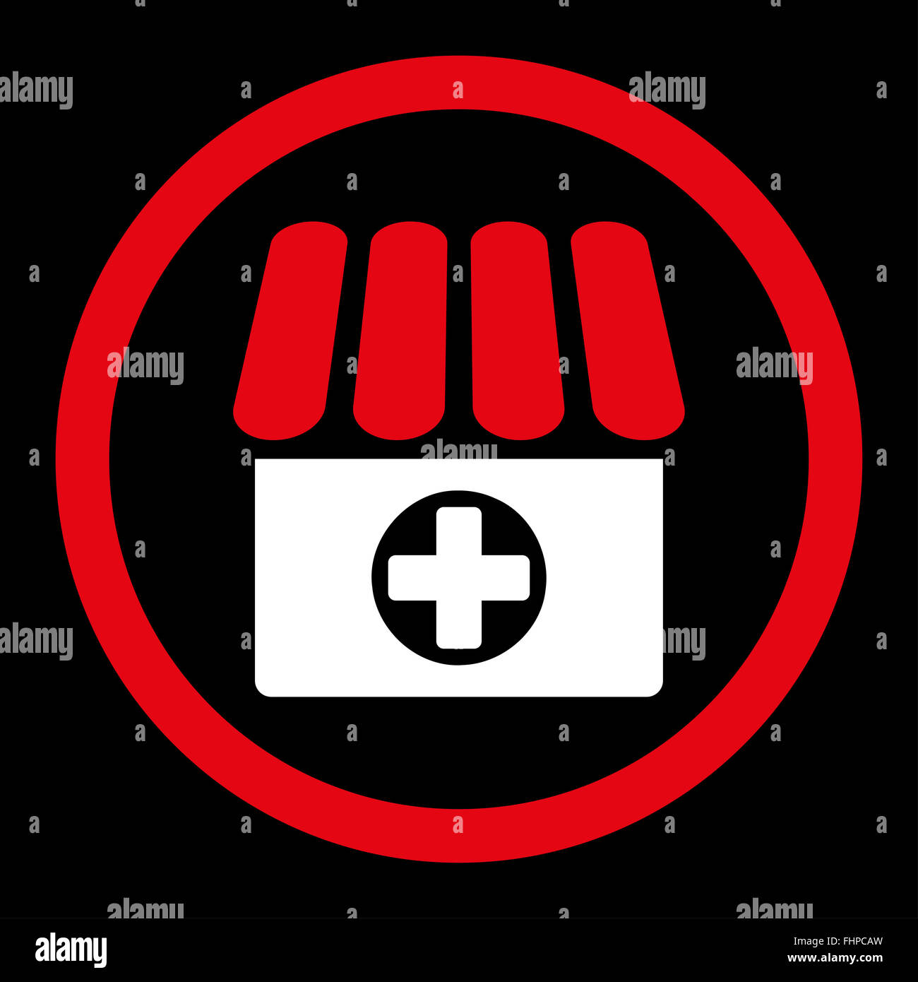 Drugstore flat red and white colors rounded vector icon Stock Photo - Alamy