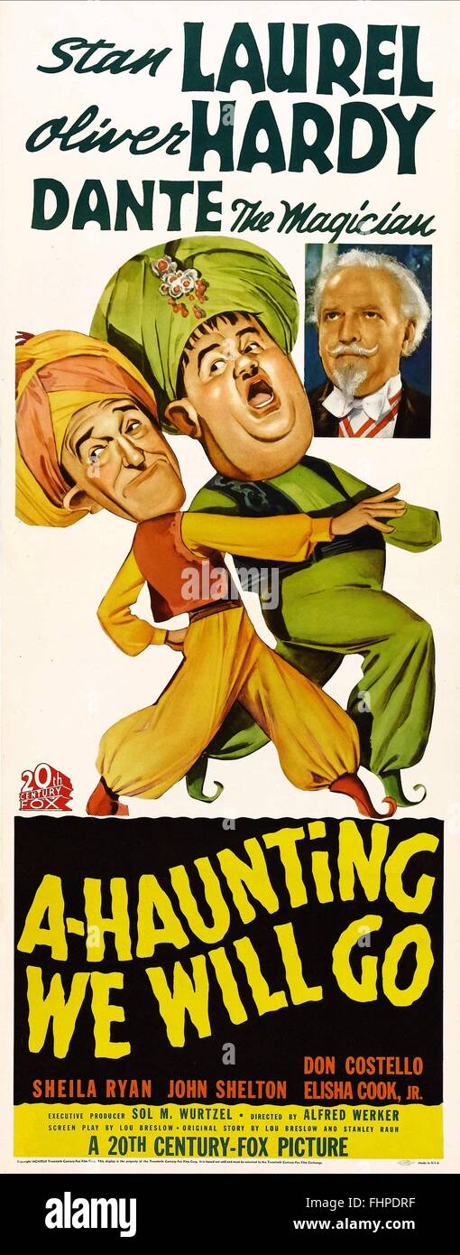 STAN LAUREL, OLIVER HARDY MOVIE POSTER, A-HAUNTING WE WILL GO, 1942 ...