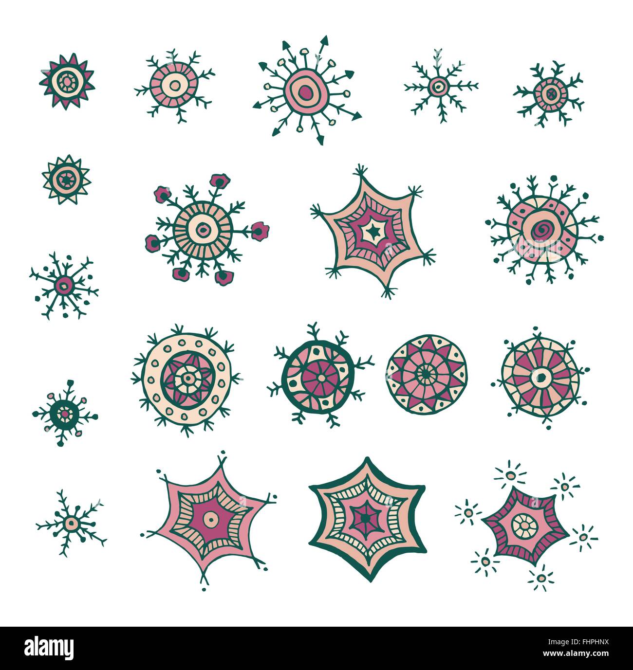 Hand drawn colorful snowflakes doodles Stock Vector Image & Art - Alamy