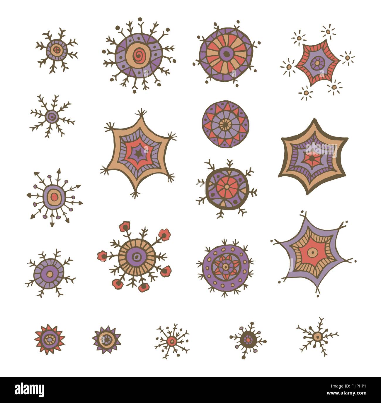 Hand drawn colorful snowflakes doodles Stock Vector Image & Art - Alamy