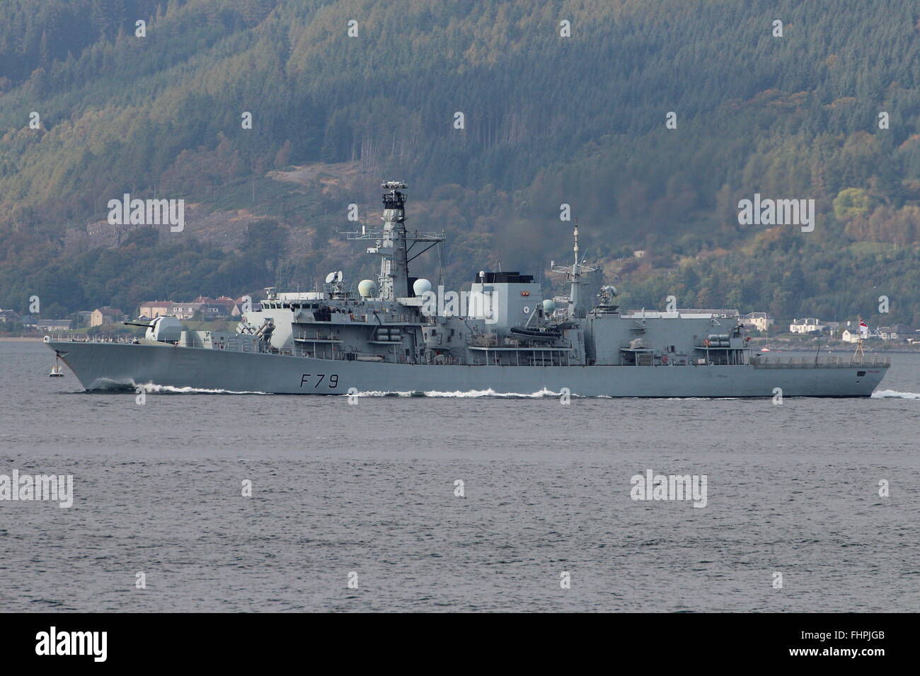 HMS Portland (F79), a Duke-class (or Type-23) frigate of the Royal Navy, heads out for Exercise ...