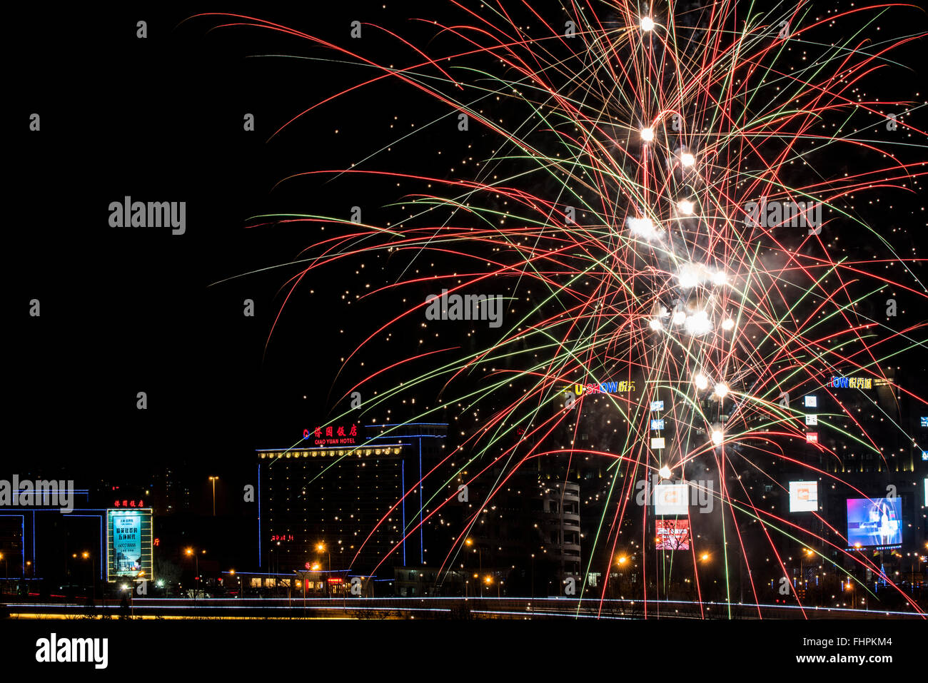 BEIJING, CHINA-February 7, 2016: The fireworks at Chinese New Year's ...