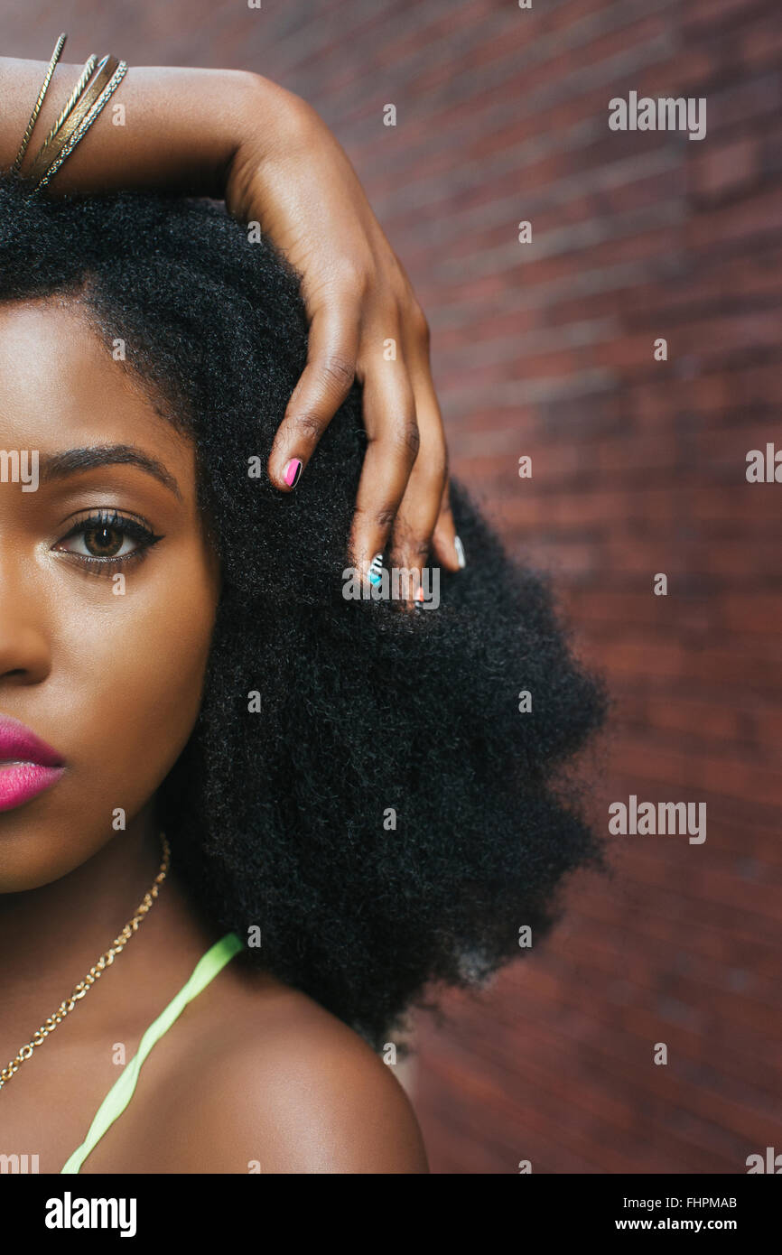 Portrait of rouged woman, close-up Stock Photo - Alamy