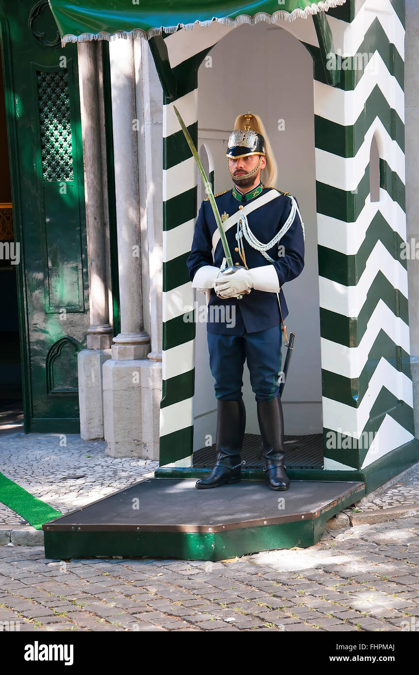 Guard at the Military Barracks on the Carmo Square on which stands the ...