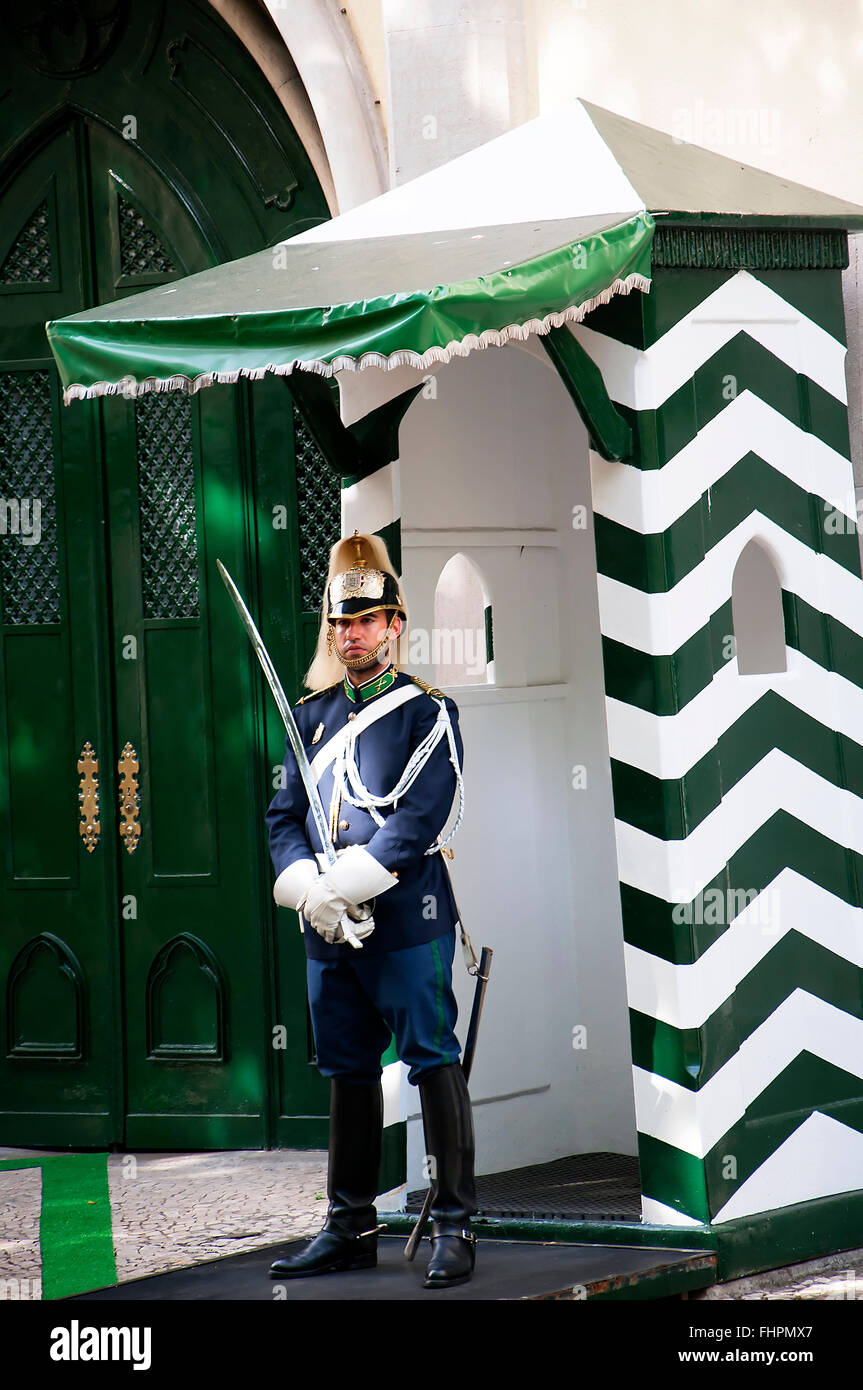 Guard at the Military Barracks on the Carmo Square on which stands the ...