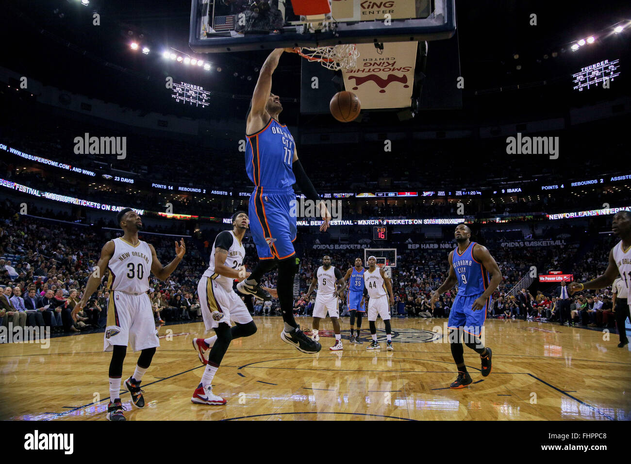 New Orleans, LA, USA. 25th Feb, 2016. Oklahoma City Thunder center Enes ...