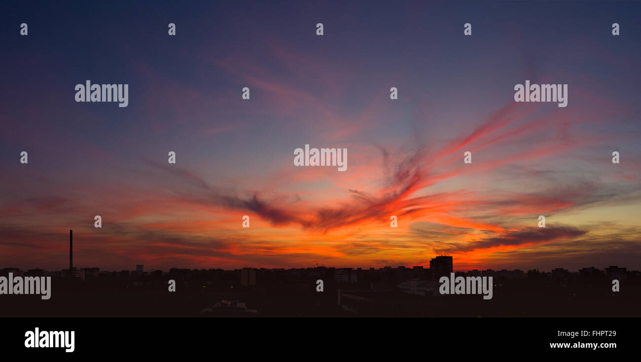 Beautiful colorful sunset above Bucharest skyline Stock Photo - Alamy