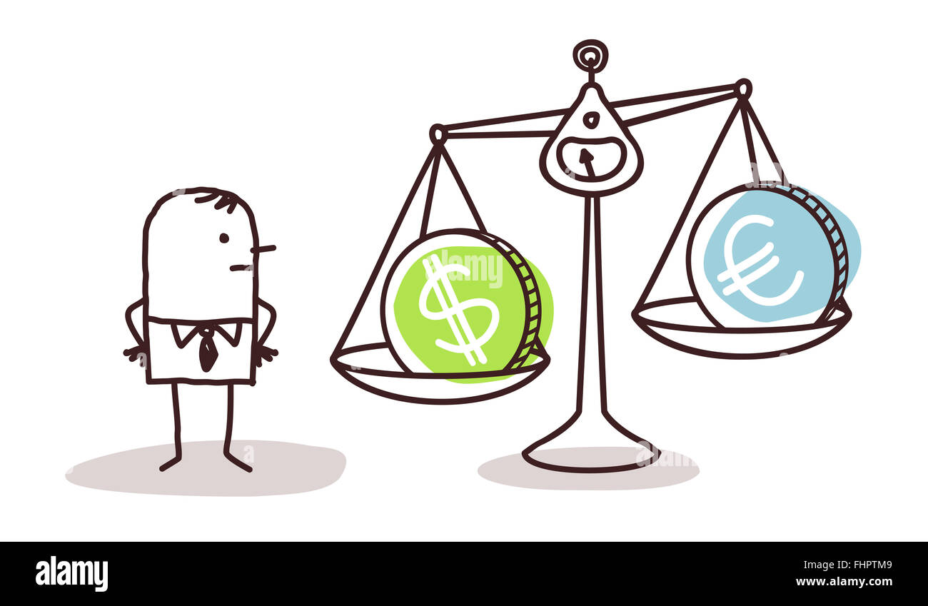 businessman and currencies in balance Stock Photo - Alamy