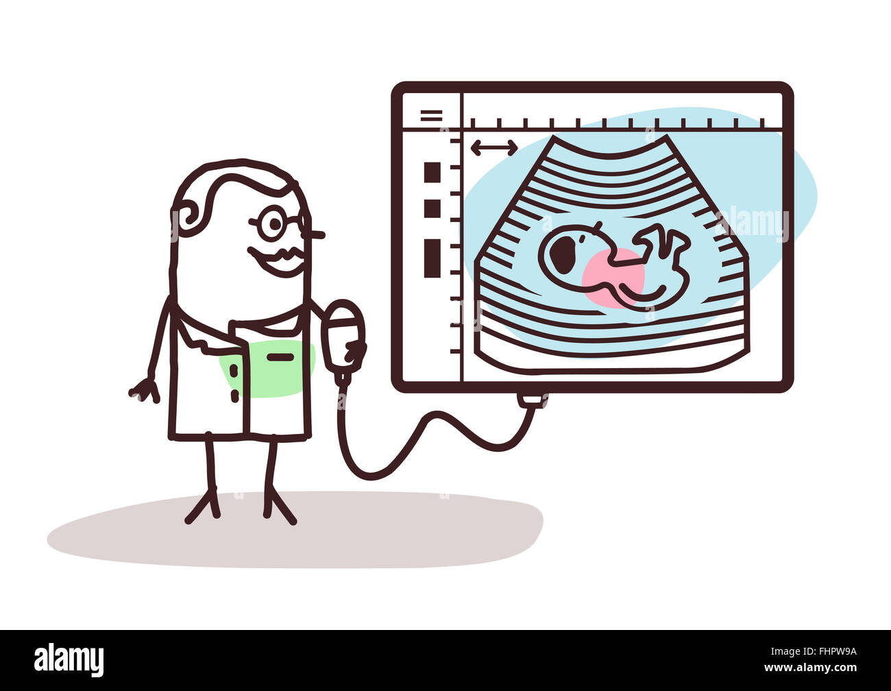 vector cartoon doctor with ultrasound monitor Stock Photo - Alamy