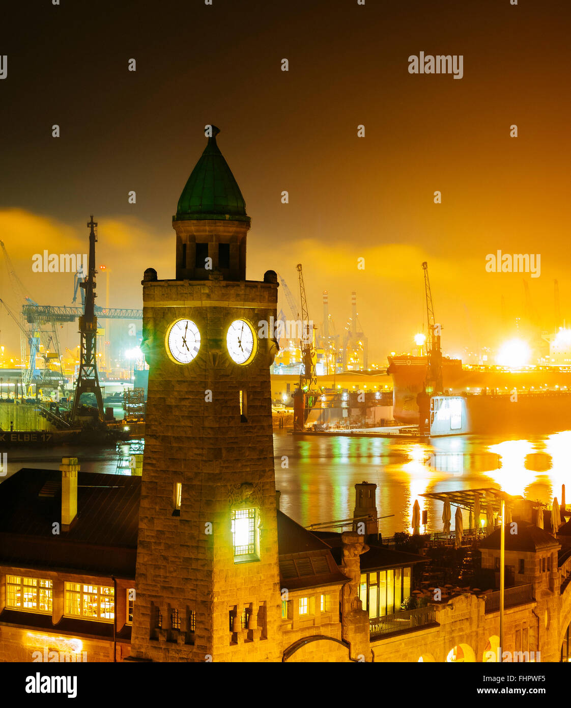 Germany, Hamburg, Port of Hamburg, St. Pauli Landing Stages, clock ...